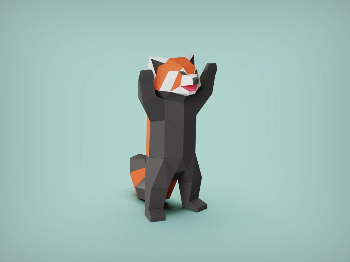 Standing Red Panda paper model, 3D Papercraft Tempalte, PDF File ...