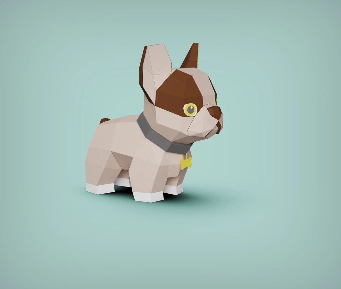 Cute Bulldog Stand Pose Paper Sculpture,Printable PDF template,Handmade ...