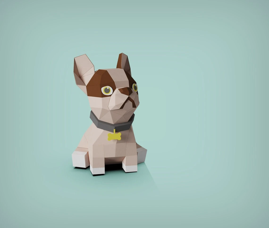 Cute Bulldog Sitting Pose Paper Sculpture,Printable PDF template ...