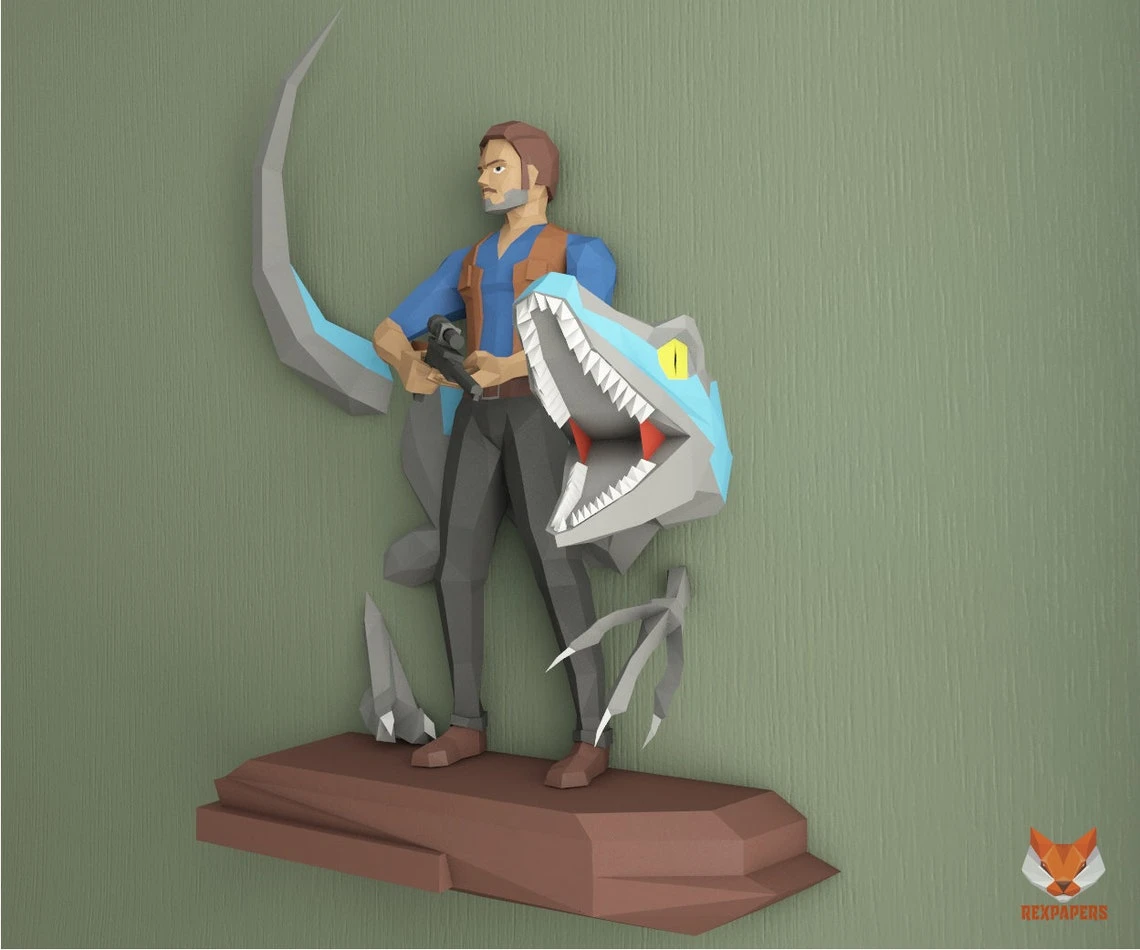 Owen Grady and Raptor, Jurassic World Papercraft, PDF Template, DIY 3d ...