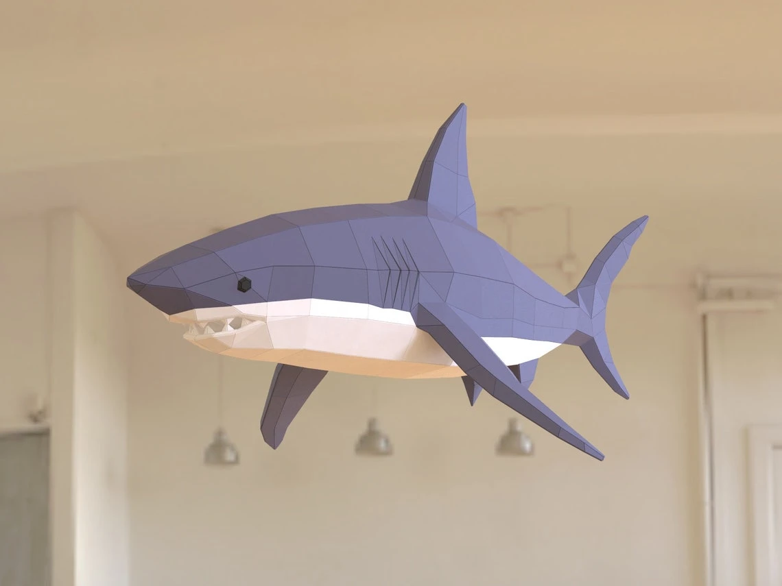 Shark Paper Sculpture, Printable PDF template, Handmade Sea Animal ...