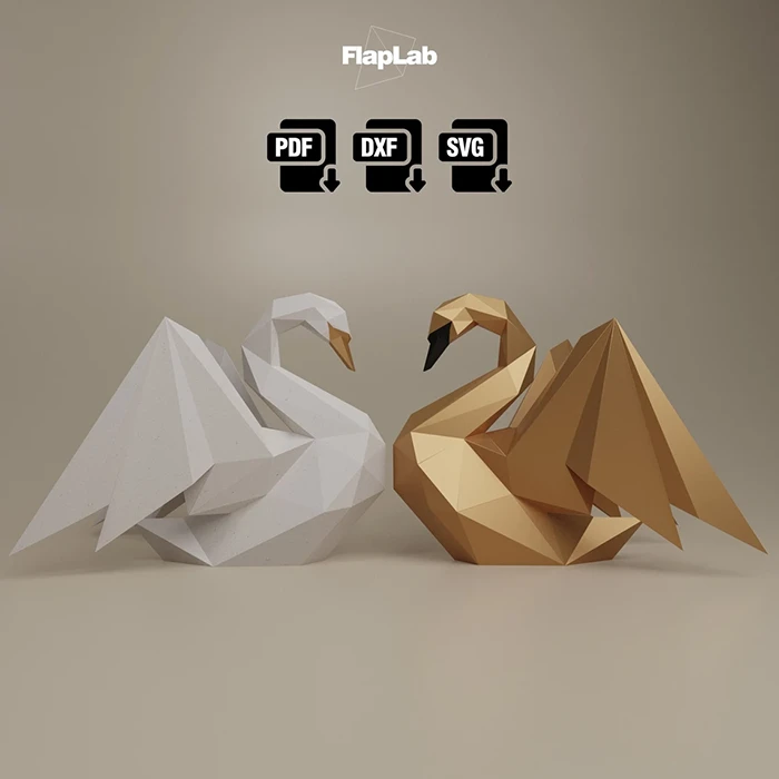 Papercraft Swan, DIY Home Decoration, Digital patterns incl. SVG DXF, Low Poly papercraft Swan ...