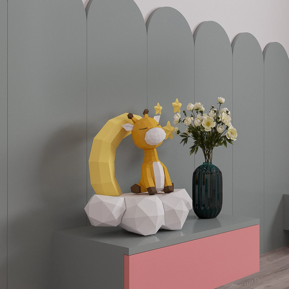 Papercraft Giraffe Sleepping on Moon, Paper Craft Giraffe Model ...