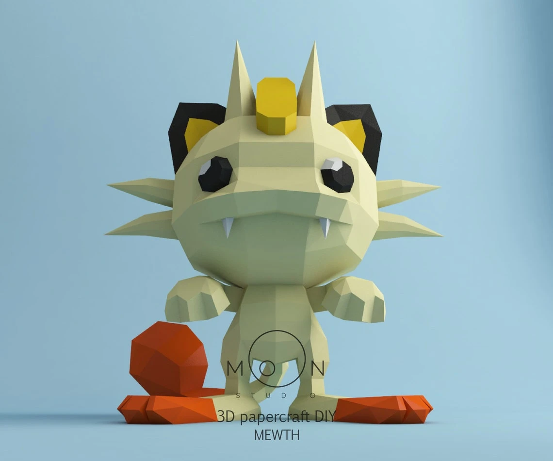 Mewth, DIY, Papercraft, Low Poly, 3D model, DXF, SVG, Pokemon, Series ...