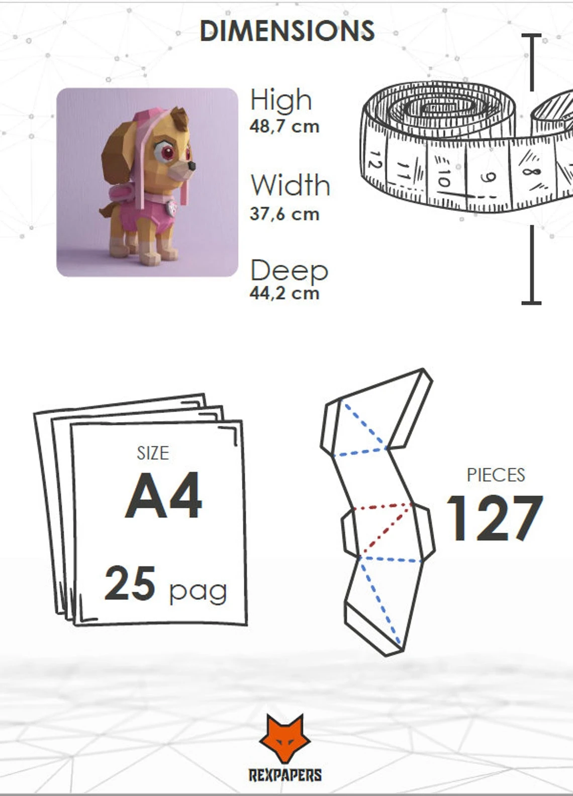 Skye, PAW Patrol Papercraft, PDF Template, DIY 3d Model, FanArt, Paper ...