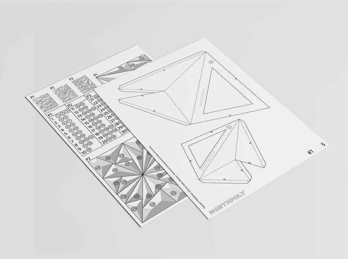 Geometric Pattern Triptych Papercraft, Pdf, Gurko, Pepakura, Template ...