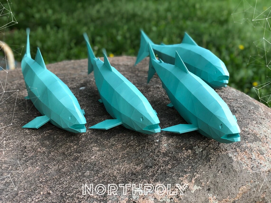 Papercraft Salmon 4 pieces, Fish, Pdf, Gurko, Pepakura, Template, 3D ...
