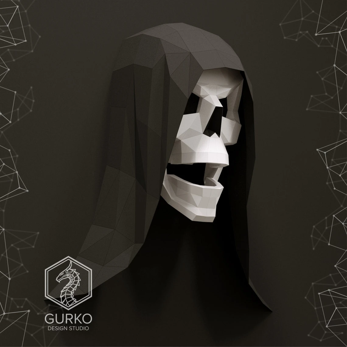 Hooded Skull Papercraft, Halloween, Pdf, Gurko, Pepakura, Template, 3D ...
