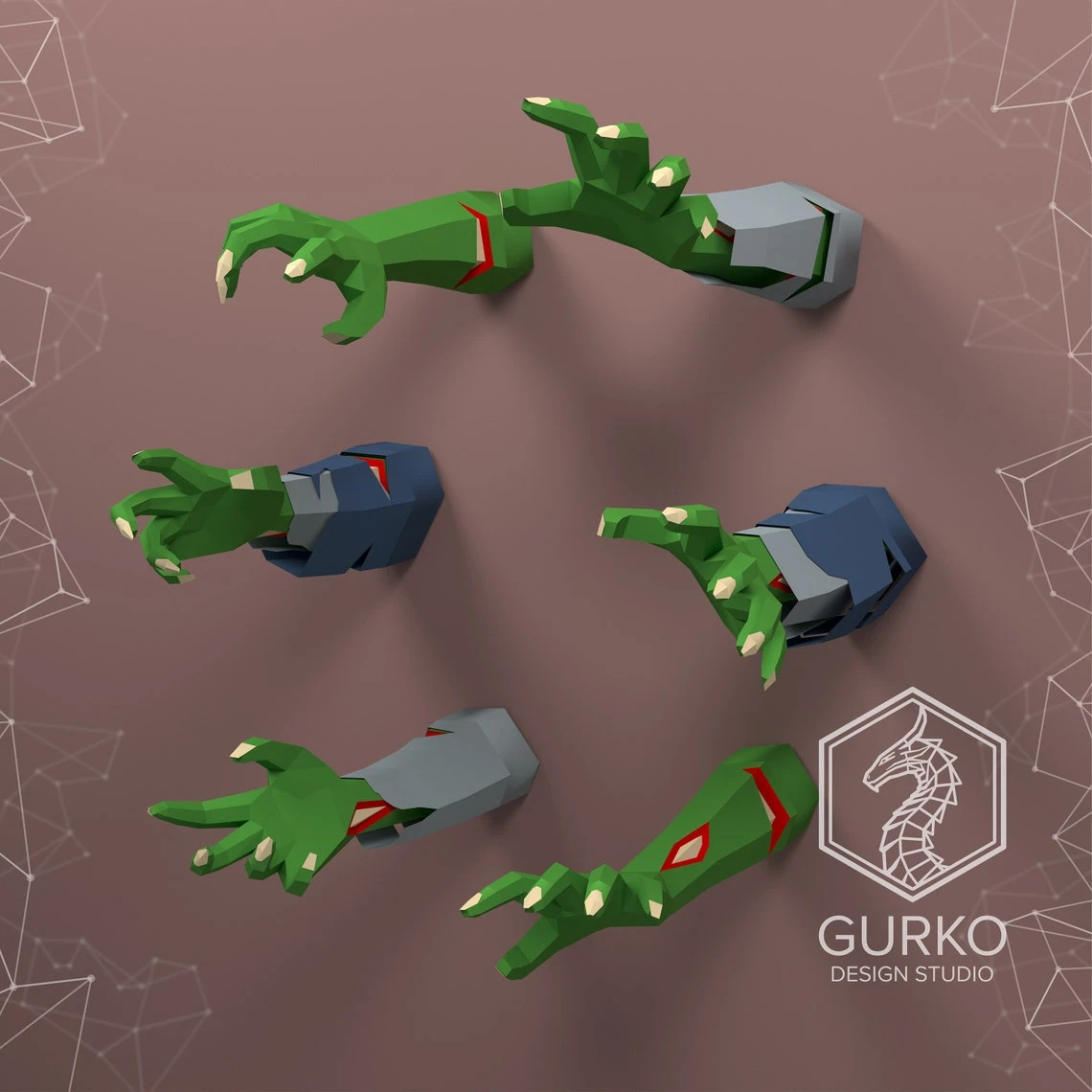 Zombie Hands Papercraft, Halloween, Pdf, Gurko, Pepakura, Template, 3D ...