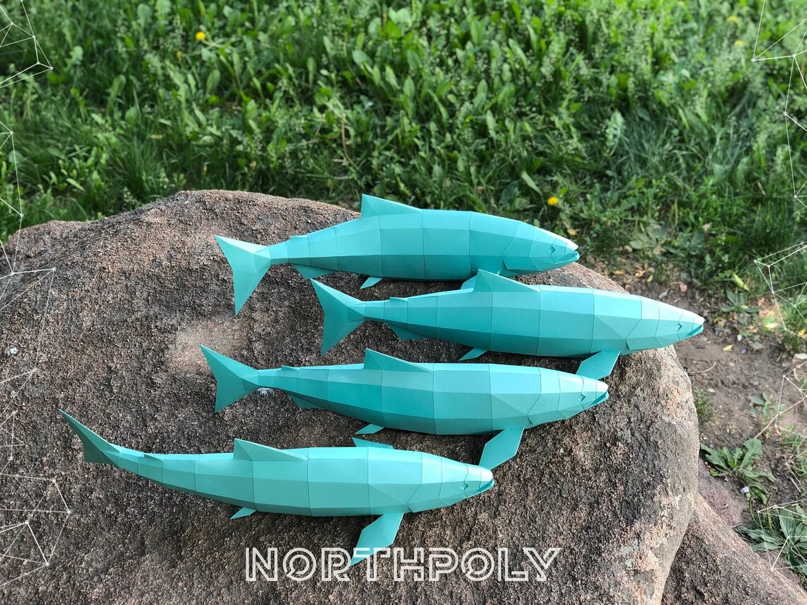 Papercraft Salmon 4 pieces, Fish, Pdf, Gurko, Pepakura, Template, 3D ...