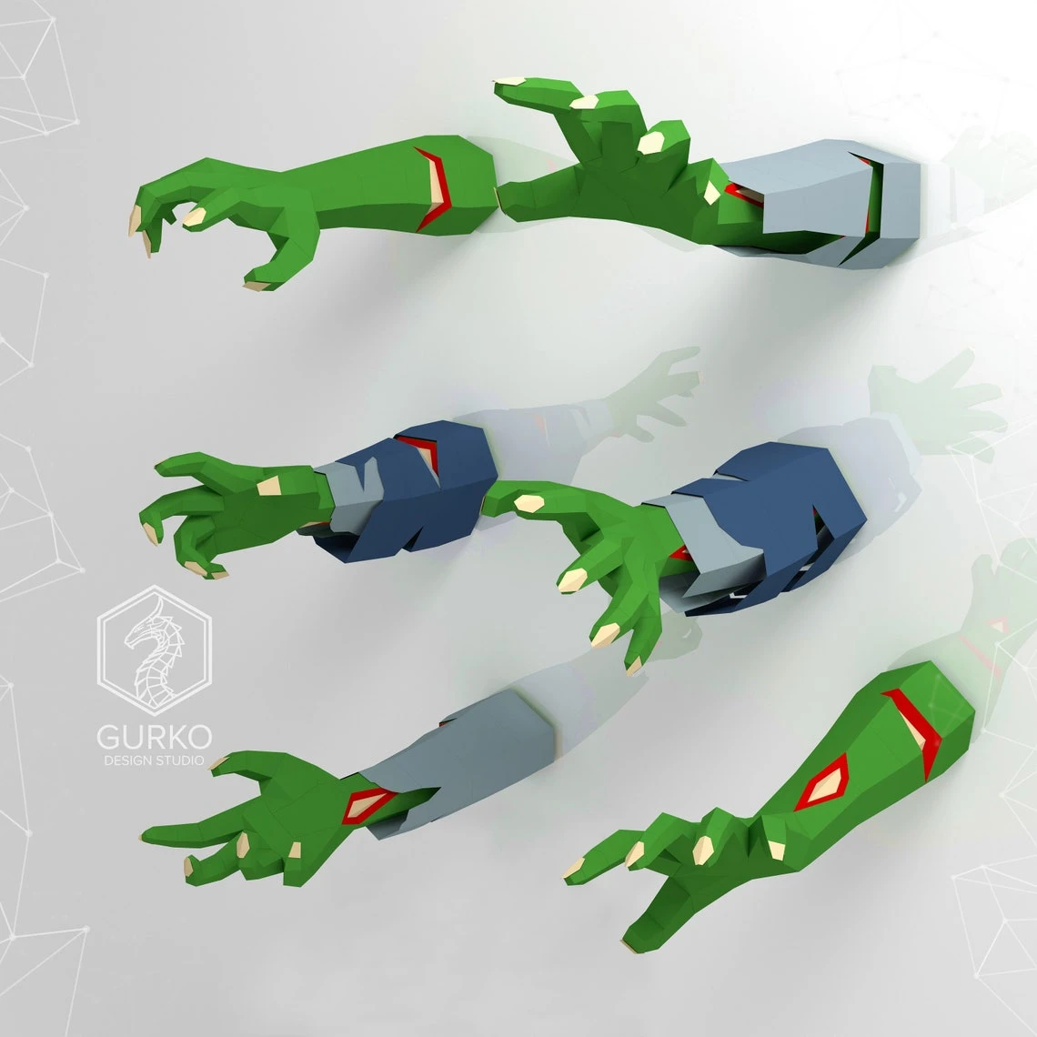 Zombie Hands Papercraft, Halloween, Pdf, Gurko, Pepakura, Template, 3D ...