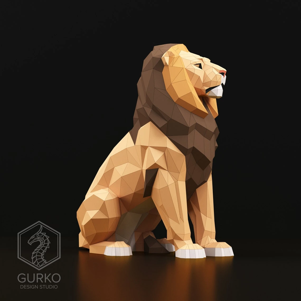 Sitting Lion Papercraft, Pdf, Gurko, Pepakura, Template, 3D Origami ...