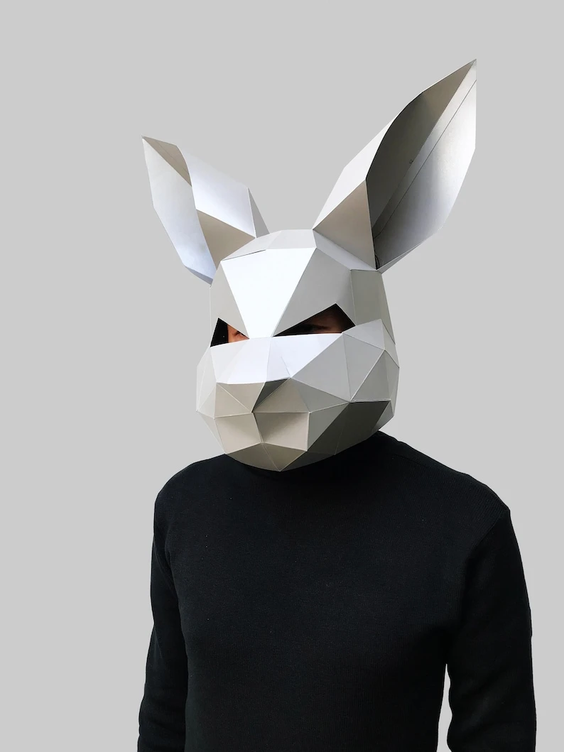Grey rabbit mask template - paper mask, papercraft mask, masks, 3d mask ...
