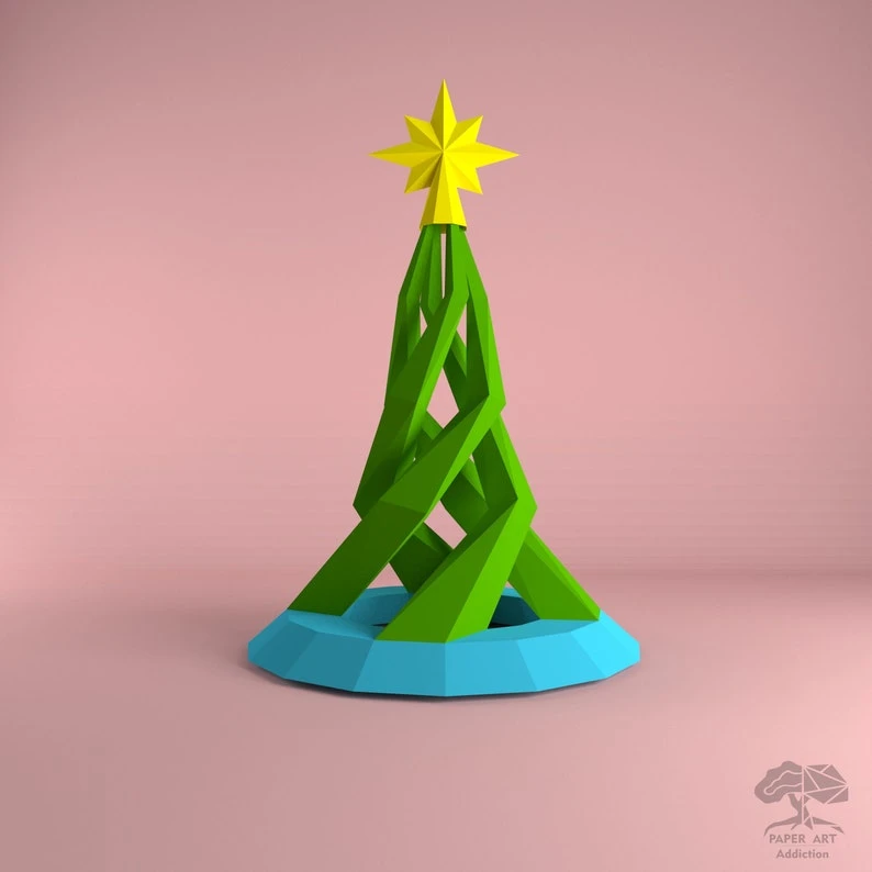 Spiral Christmas Tree 3D Papercraft PDF Pattern / DIY Xmas Low poly ...