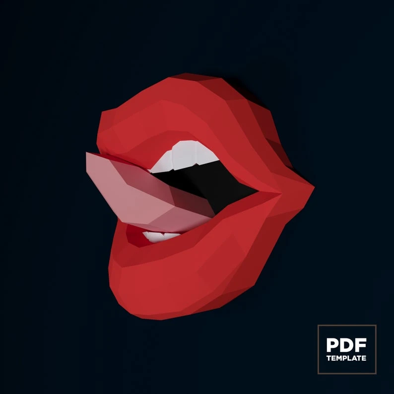 Lips Papercraft Low Poly Decoration, PDF Template, DIY Paper 3D ...