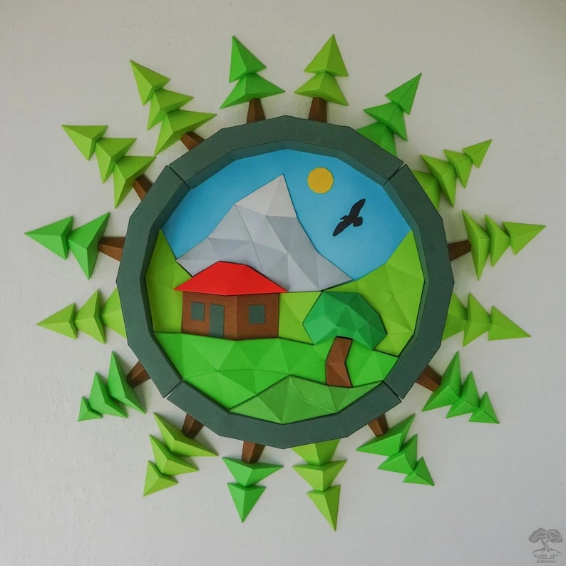 DIY Forest House in Moutains, 3D Papercraft PDF pattern, Simple Low ...