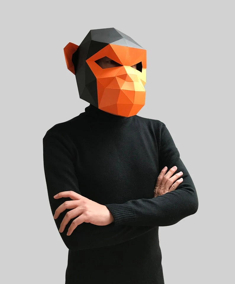 Chimpanzee monkey mask template - paper mask, papercraft mask, masks ...