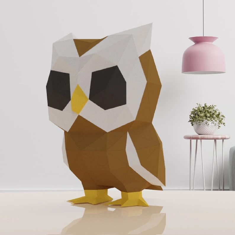 3D Low Poly Baby Owl DIY | Printable Papercraft | Unique Geometric ...