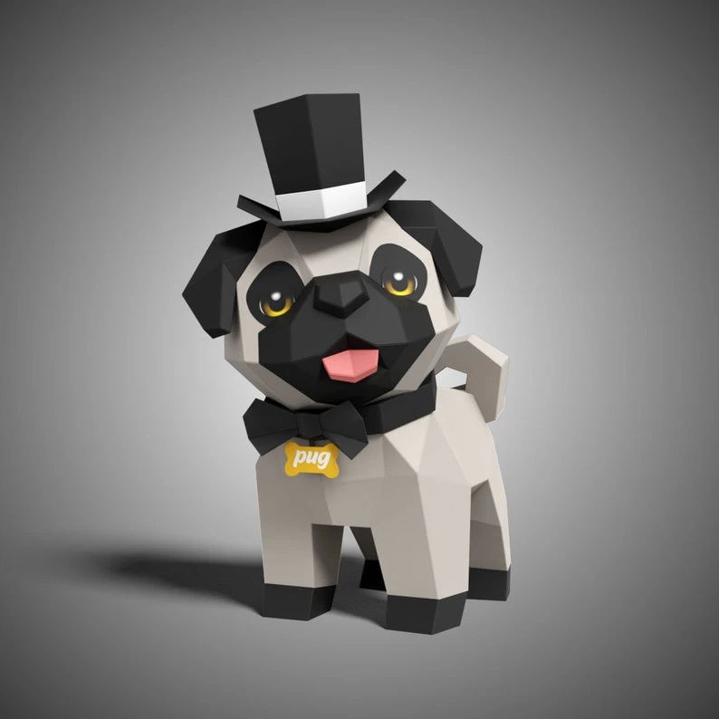 Cute Pug Dog Stand Pose Paper Sculpture, Printable PDF template ...