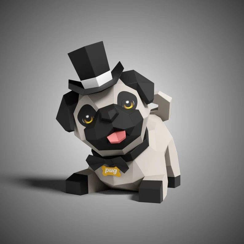 Cute Pug Dog Play Pose Paper Sculpture, Printable PDF template ...