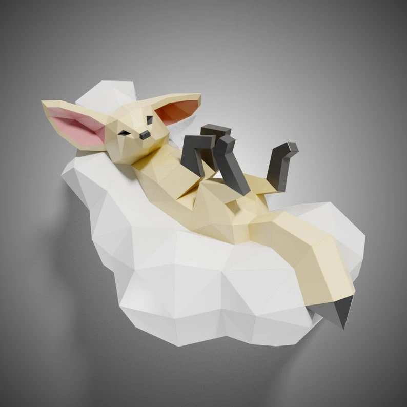 Fennec Fox on Cloud Paper Sculpture, Printable PDF template, Handmade ...