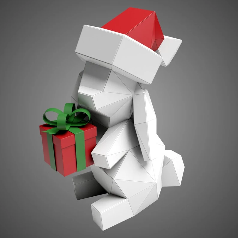 Christmas Bunny Sitting Pose Paper Sculpture, Printable PDF template ...