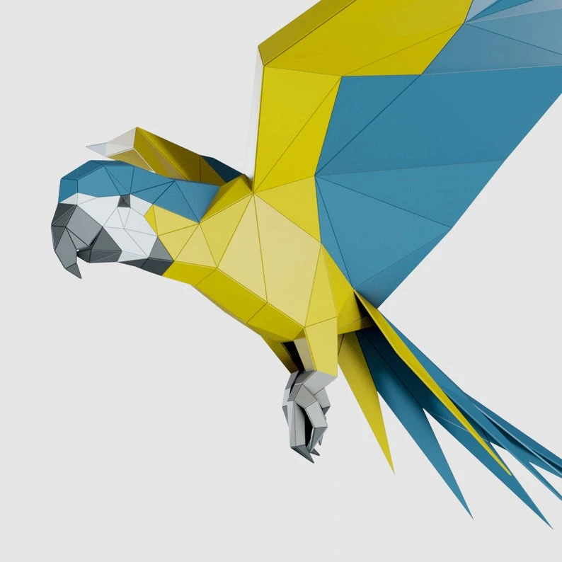 Parrot Paper Sculpture, Printable PDF template, Handmade Wild Animal ...