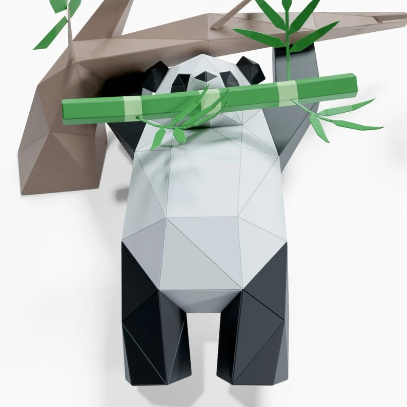 Panda Hanging on Tree Paper Sculpture, Printable PDF template, Handmade ...