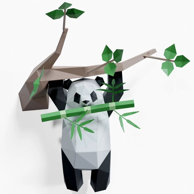 Panda Hanging on Tree Paper Sculpture, Printable PDF template, Handmade ...