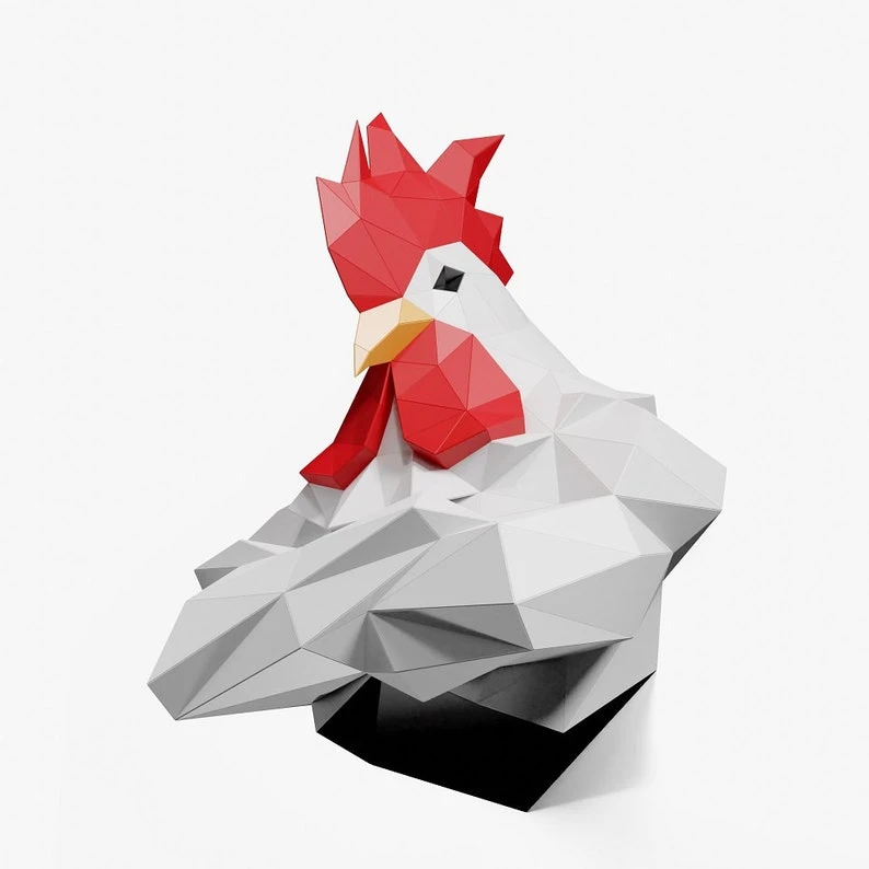Rooster Bust Wall Decor Paper Sculpture, Printable PDF template ...