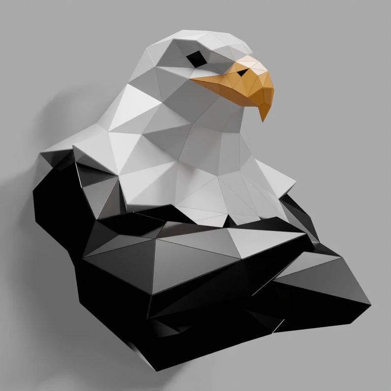 Bald Eagle Bust Paper Sculpture, Printable PDF template, Handmade Wild ...