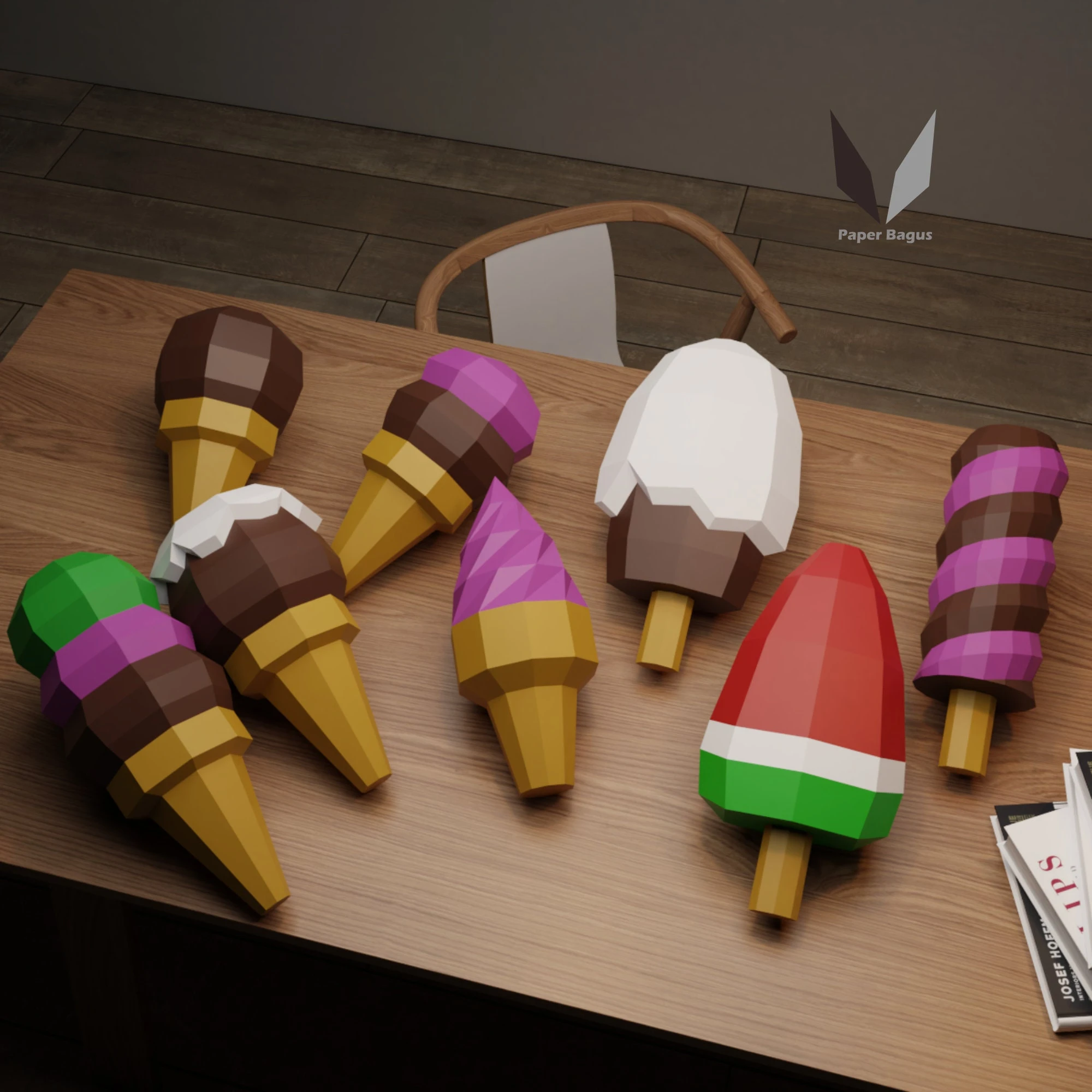 Ice cream pack 3D papercraft | DIY paper sculpture | Paper model ...