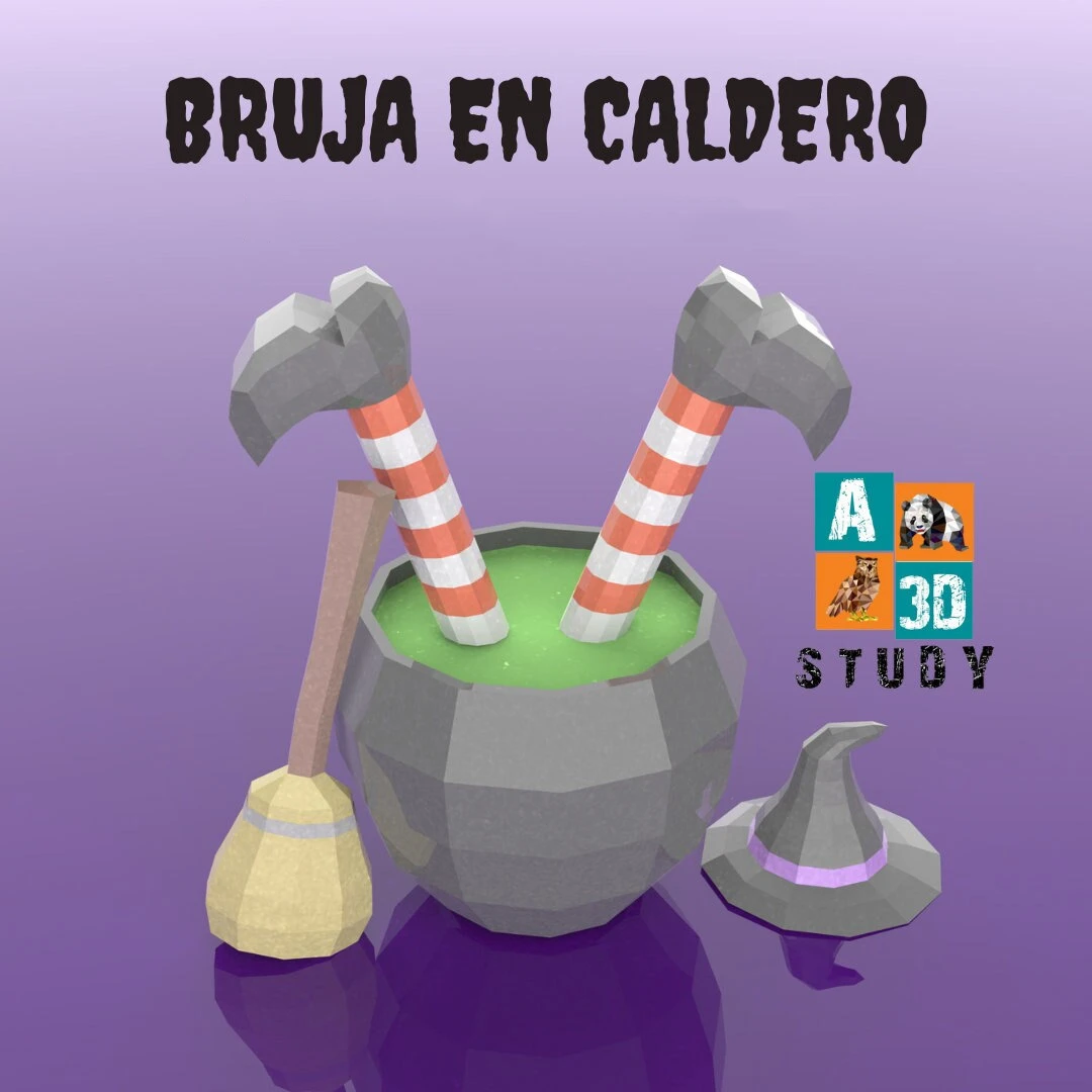 Witch In Cauldron: Papercraft Design, PDF Template, DIY 3D Model ...