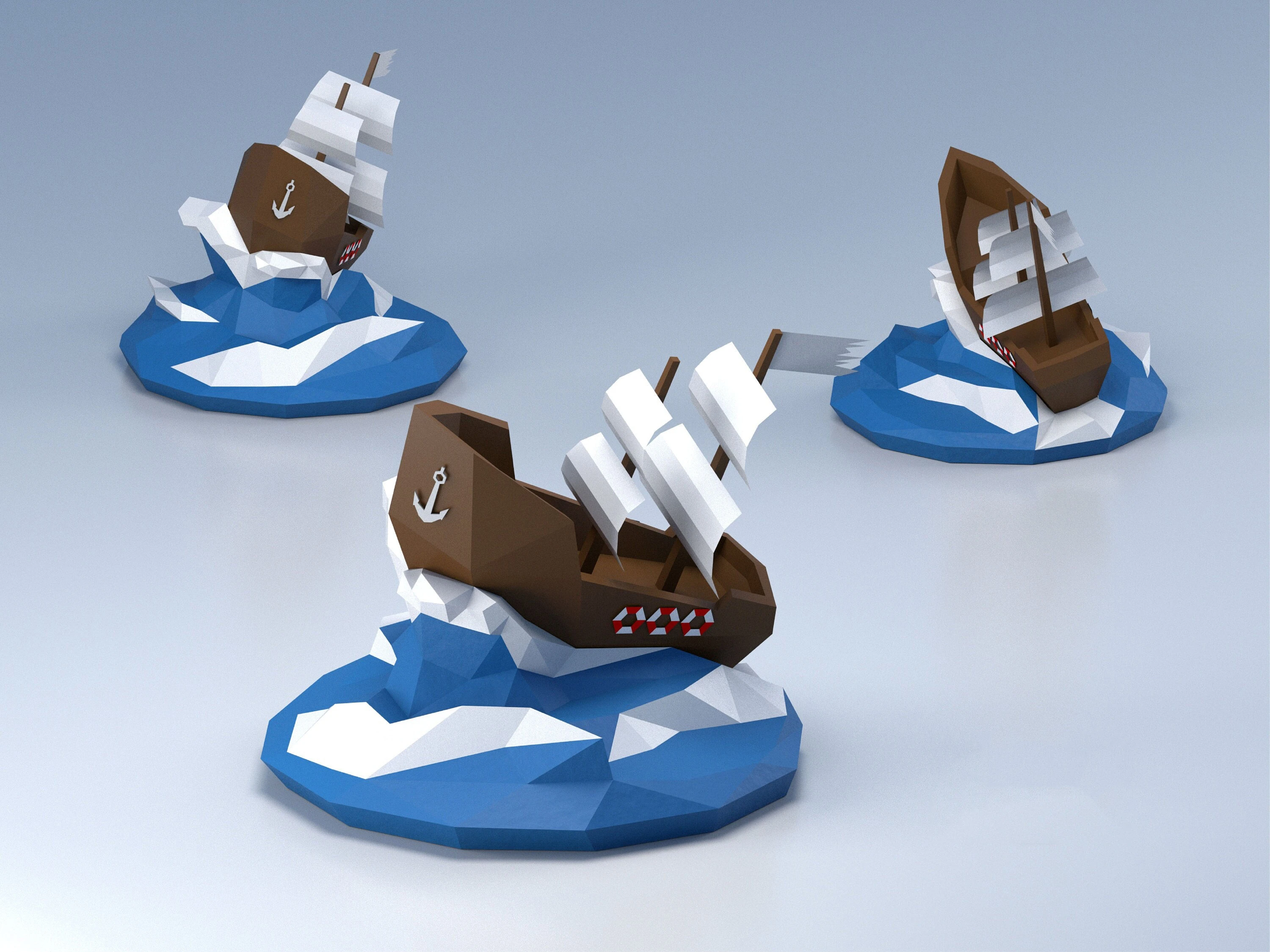 papercraft ship, PDF template for paper boat, papercraft boat, pepakura ...