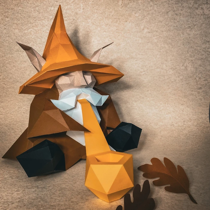The Wise Gnome Decor Low poly Papercraft, DIY, PDF