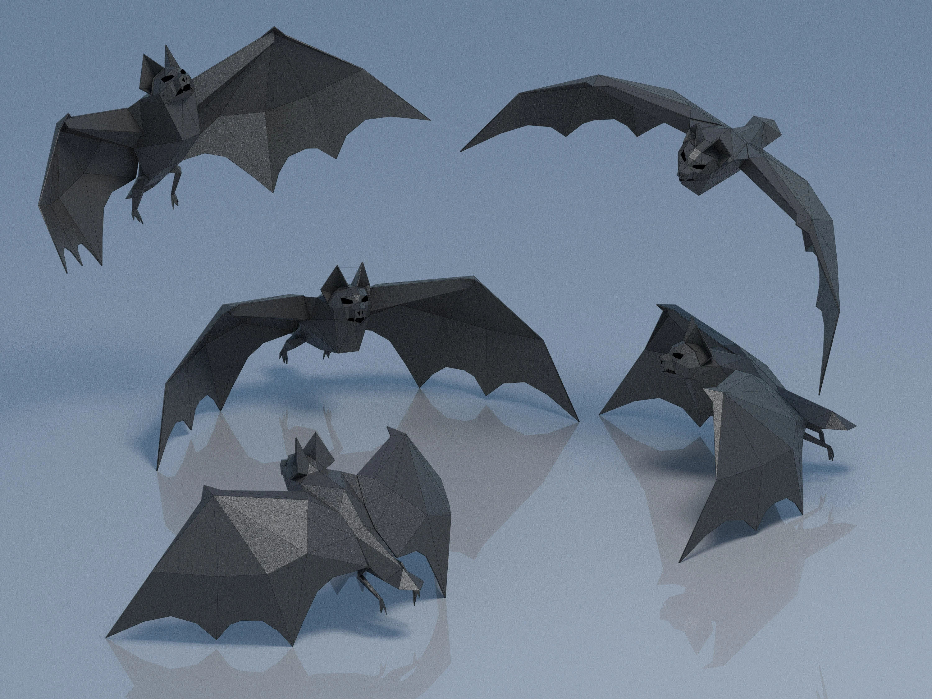Papercraft PDF Halloween bat, pepakura bat template, low poly Halloween ...