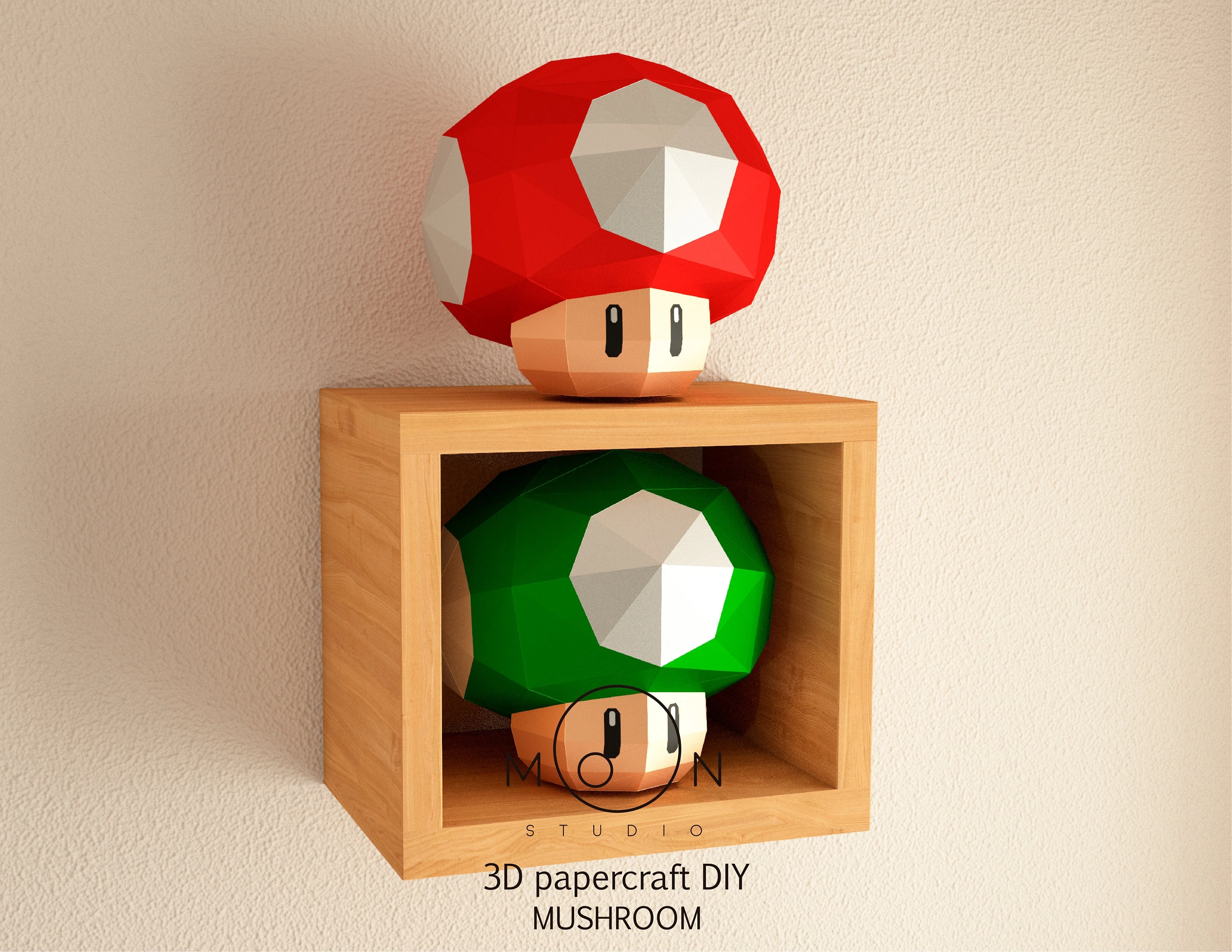Mushroom, DIY, Papercraft, PDF, Low Poly, 3D model, Craft, Paper, Mario ...