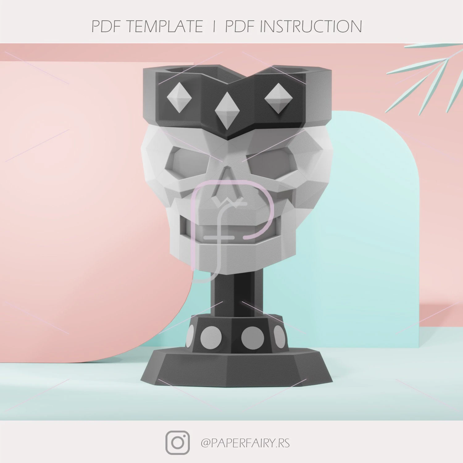 Skull cup 3d papercraft sculpture, 3D paper model