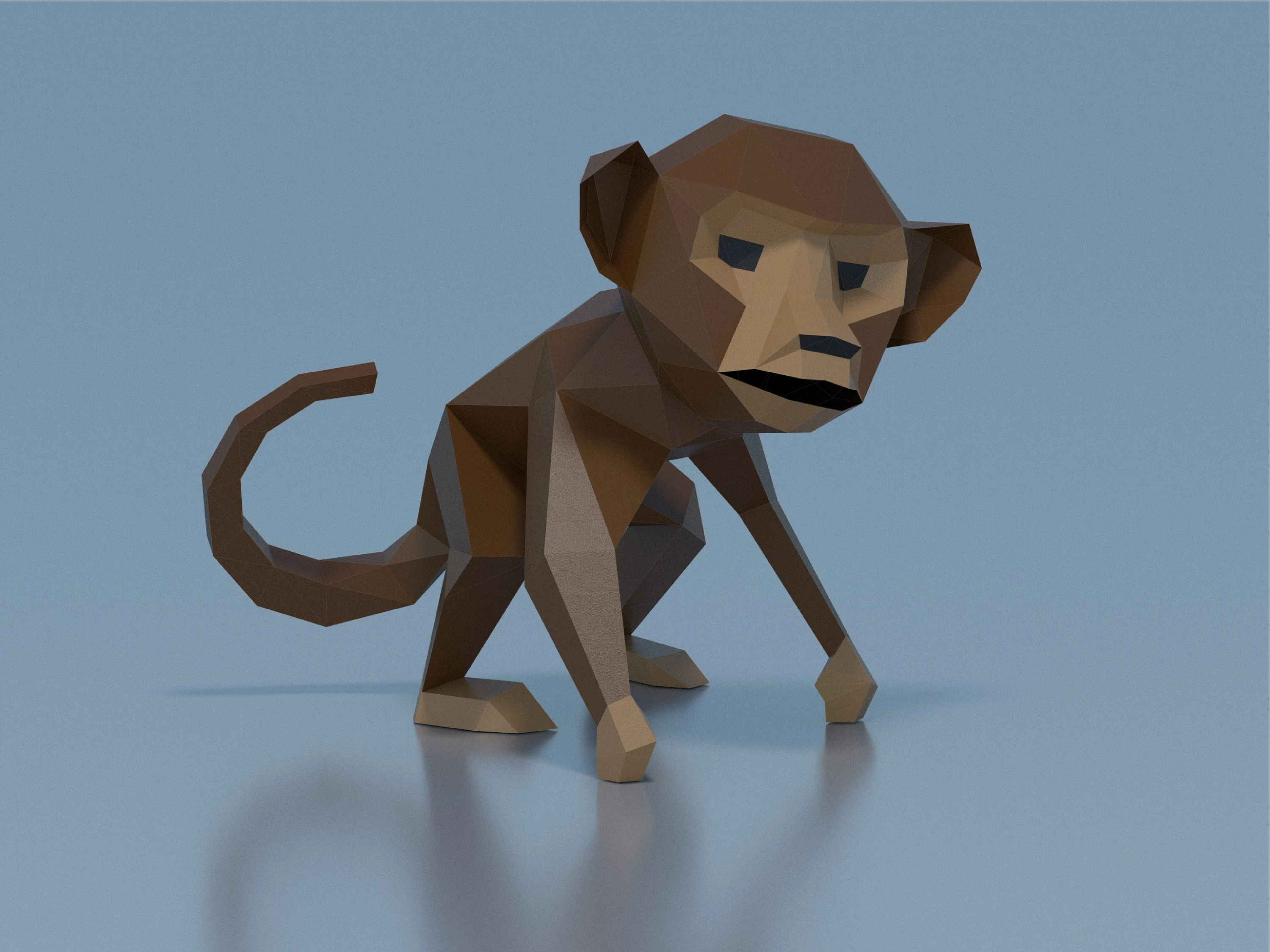 Papercraft 3d Monkey digital template, DIY monkey pattern, 3D Origami ...
