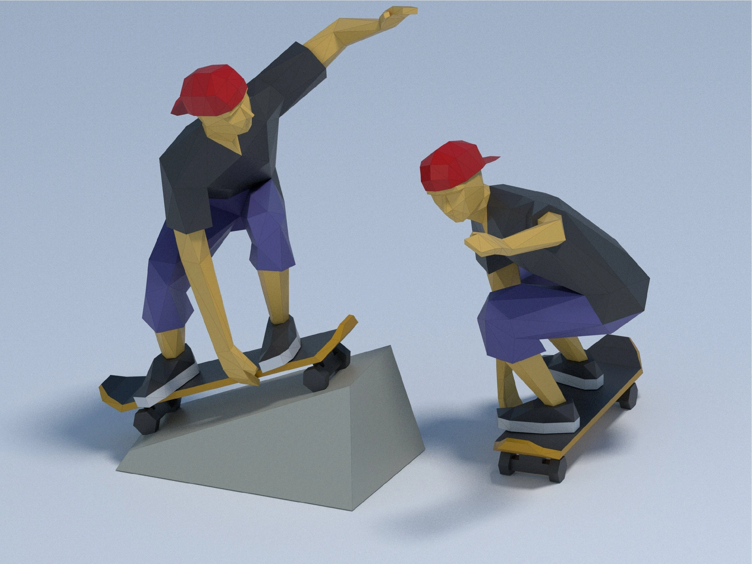 Papercraft skater figurine PDF digital template,3d low poly papercaft ...
