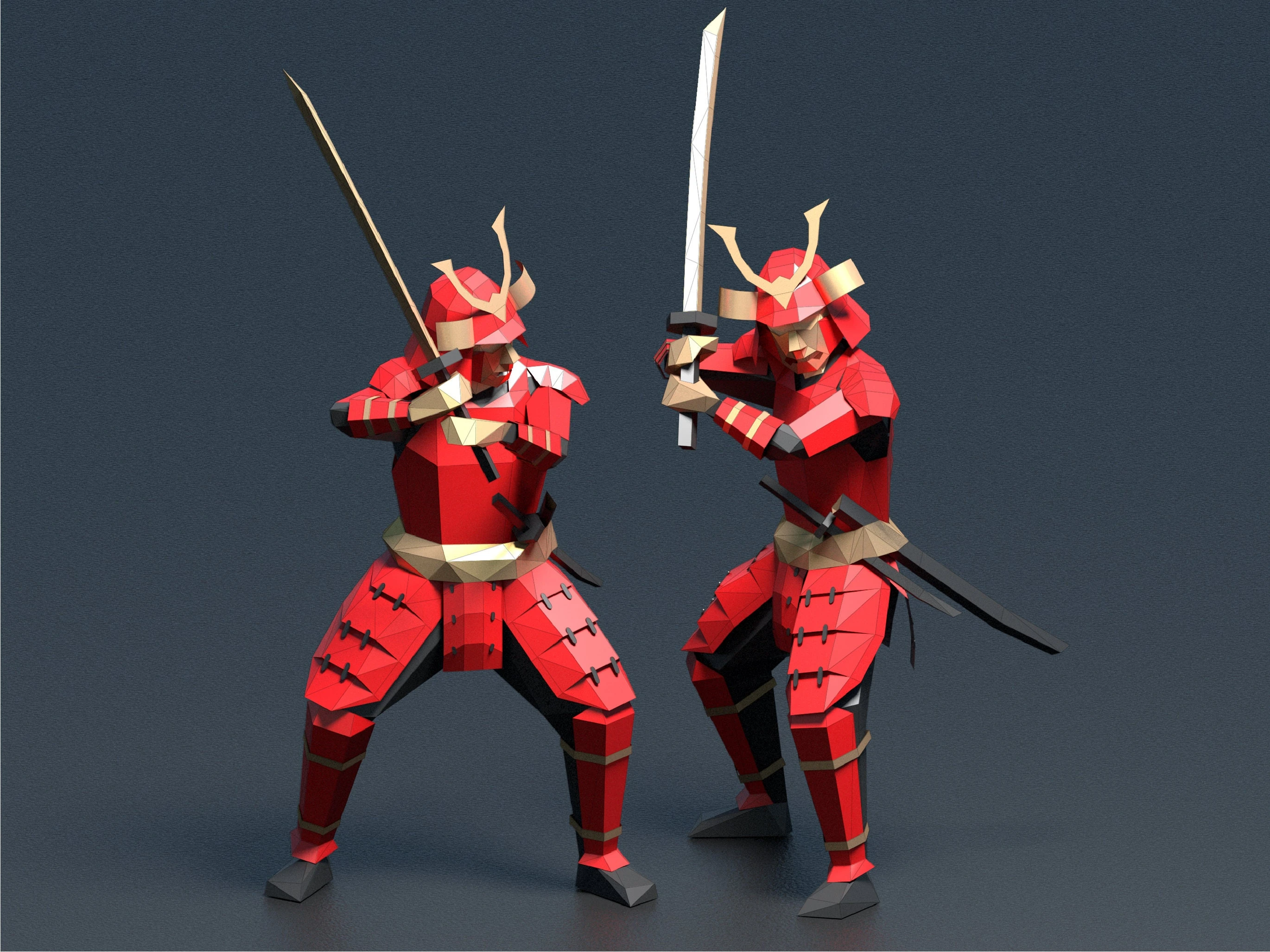 Papercraft 3d samurai warrior figurine digital PDF template, low poly ...