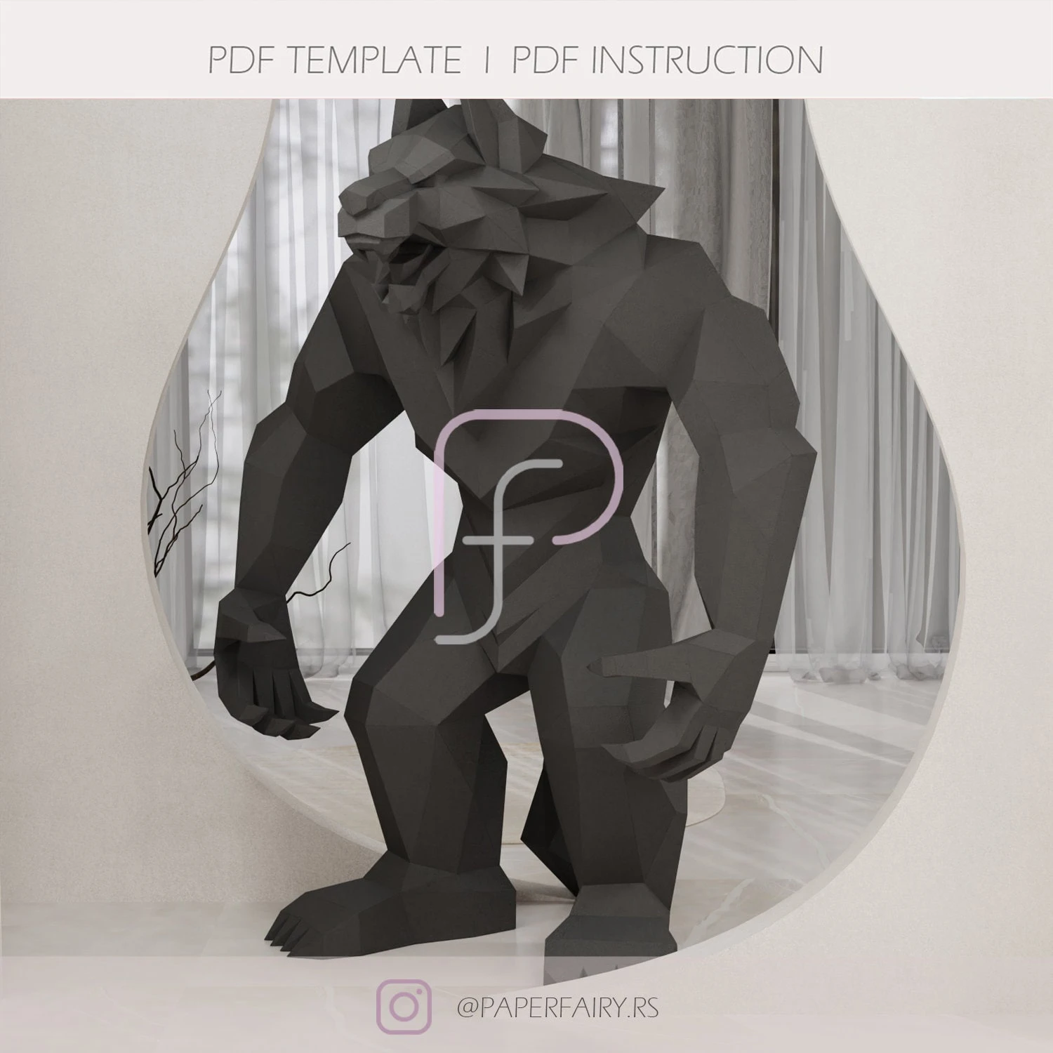 Werewolf howling papercraft sculpture,3D Wolf paper model, modern art ...