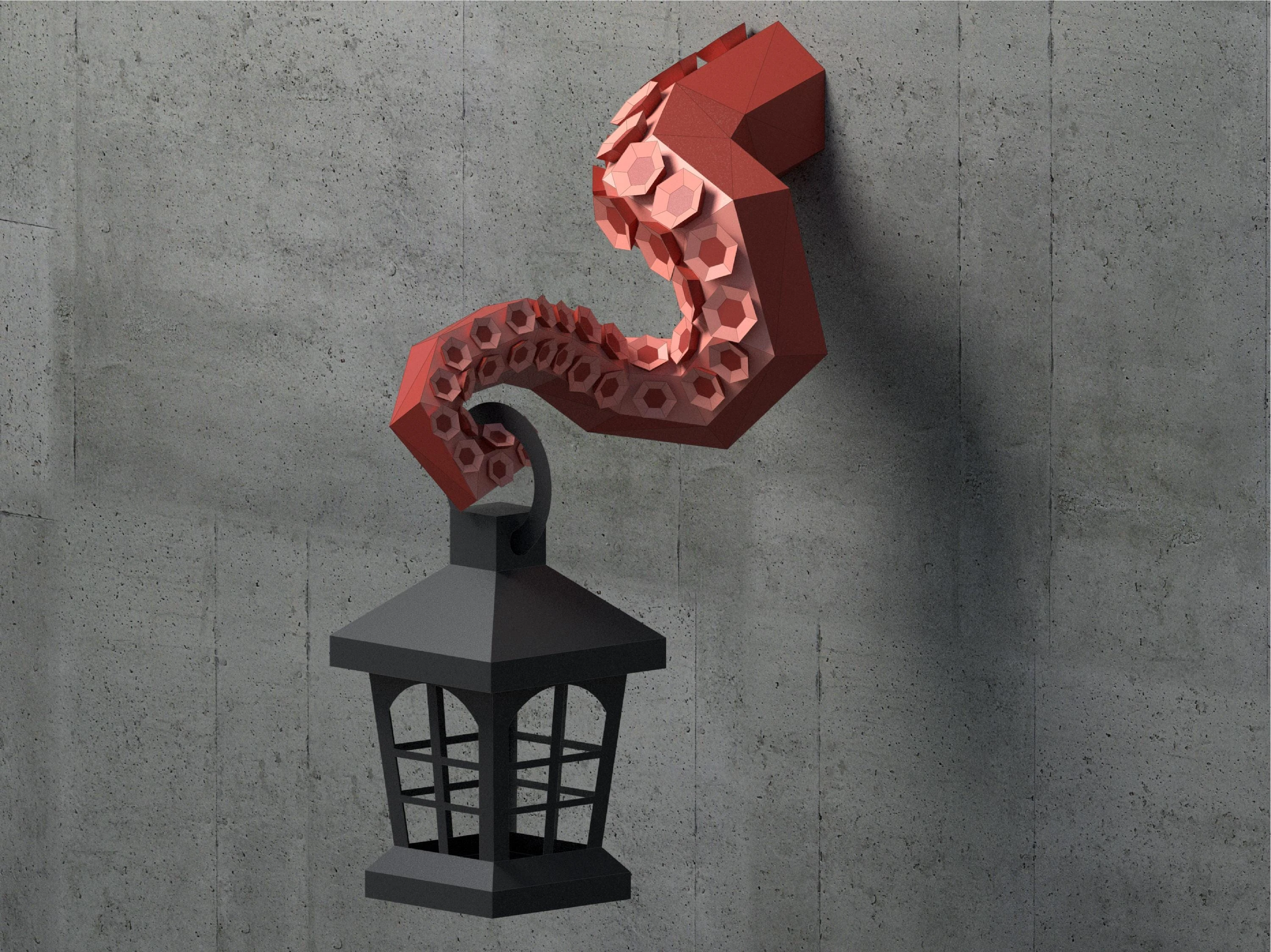 Papercraft halloween lantern in octopus tentacle, low poly lantern ...