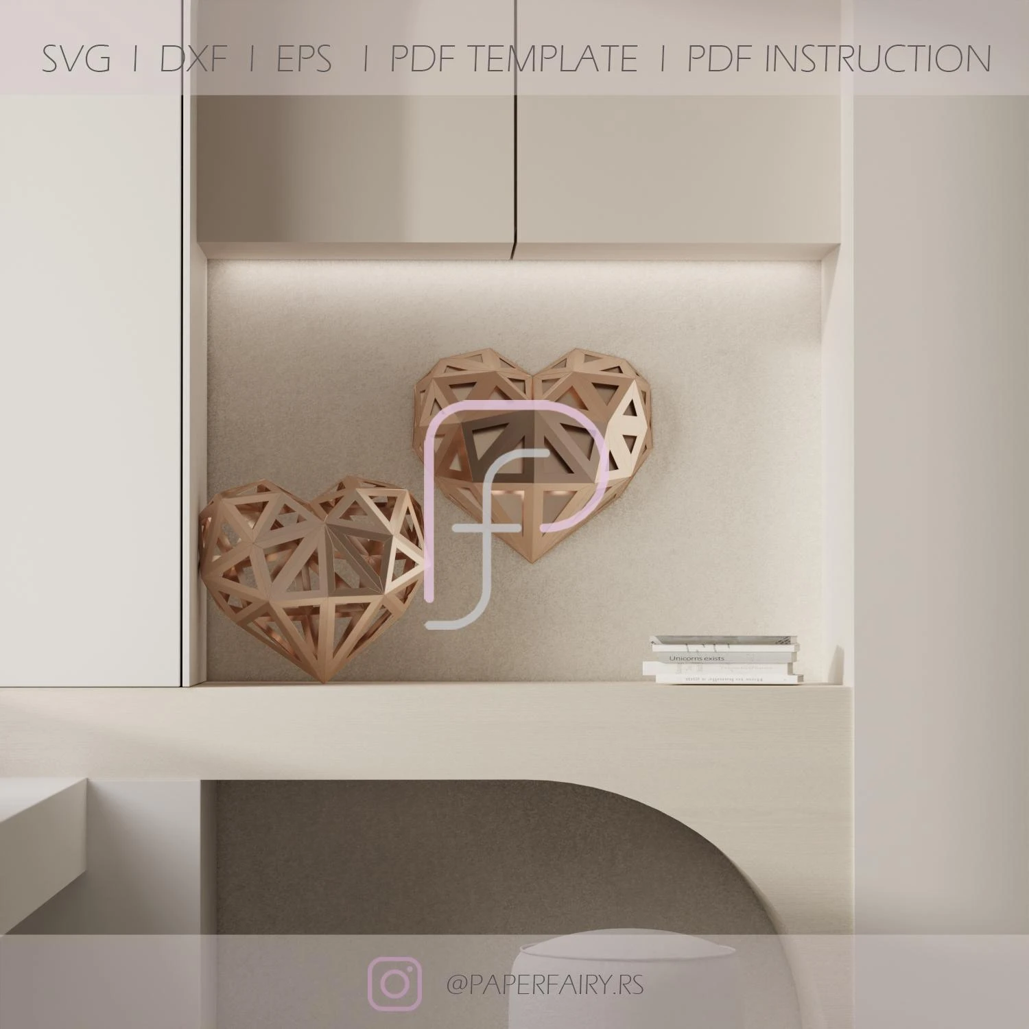 3D Papercraft Heart template 2 designs | Low Poly Heart Art Decor ...