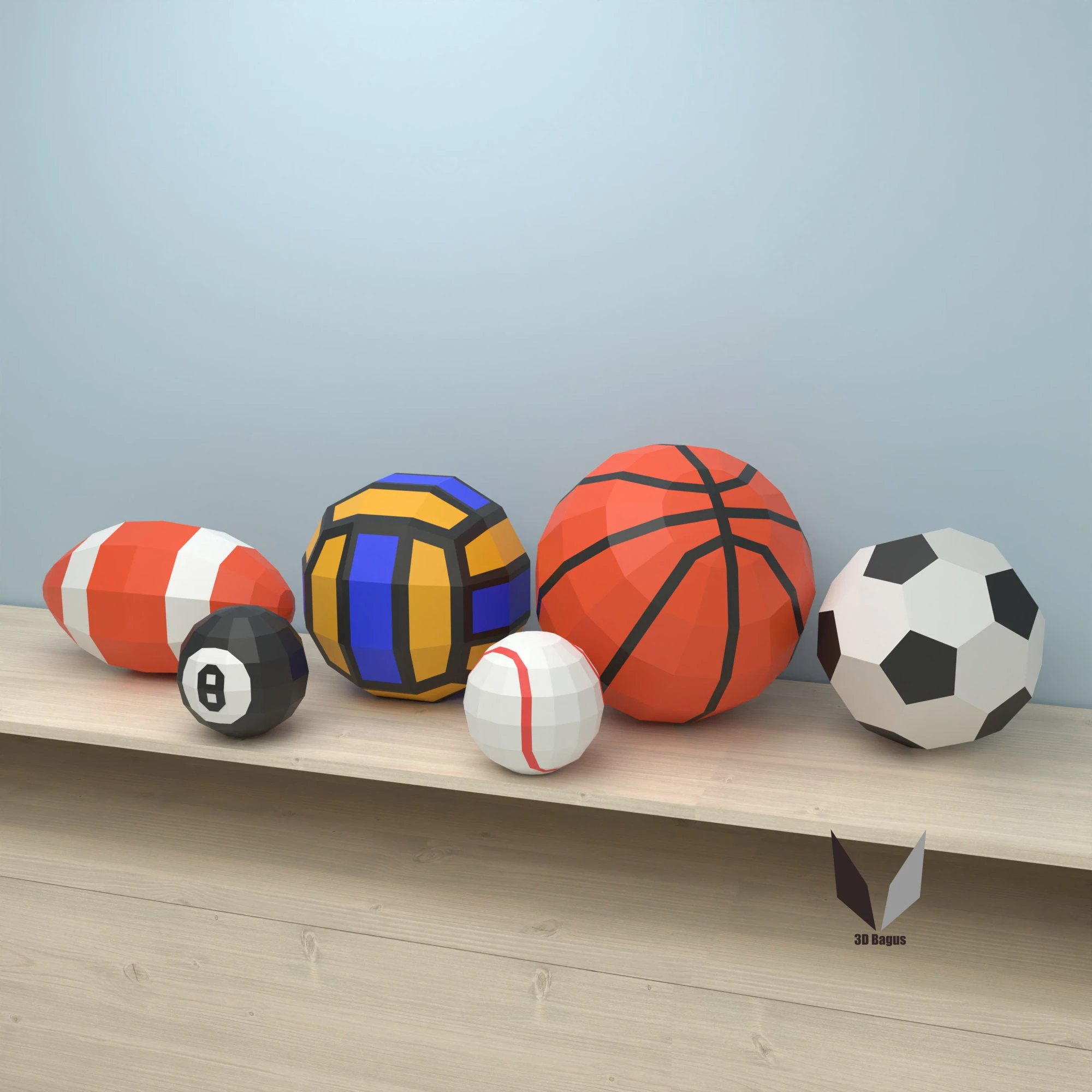 Sport ball pack 3D papercraft | DIY paper sculpture | Paper model ...