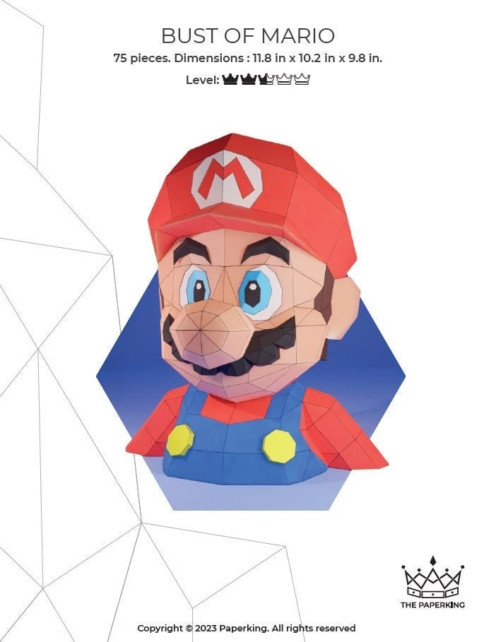 Bust of Mario Papercraft 3D, pepakura Pdf template Low polygonal Paper ...