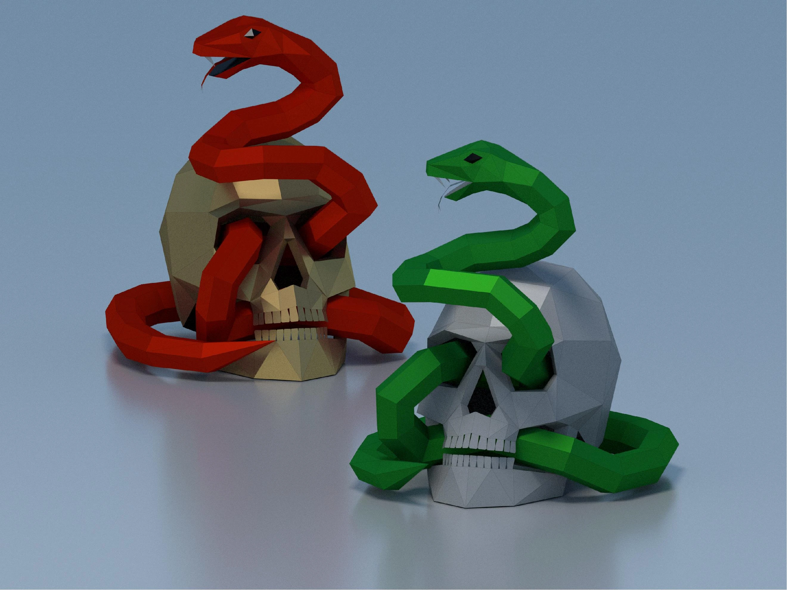 Papercraft 3D skull with snake template for halloween decor, digital ...