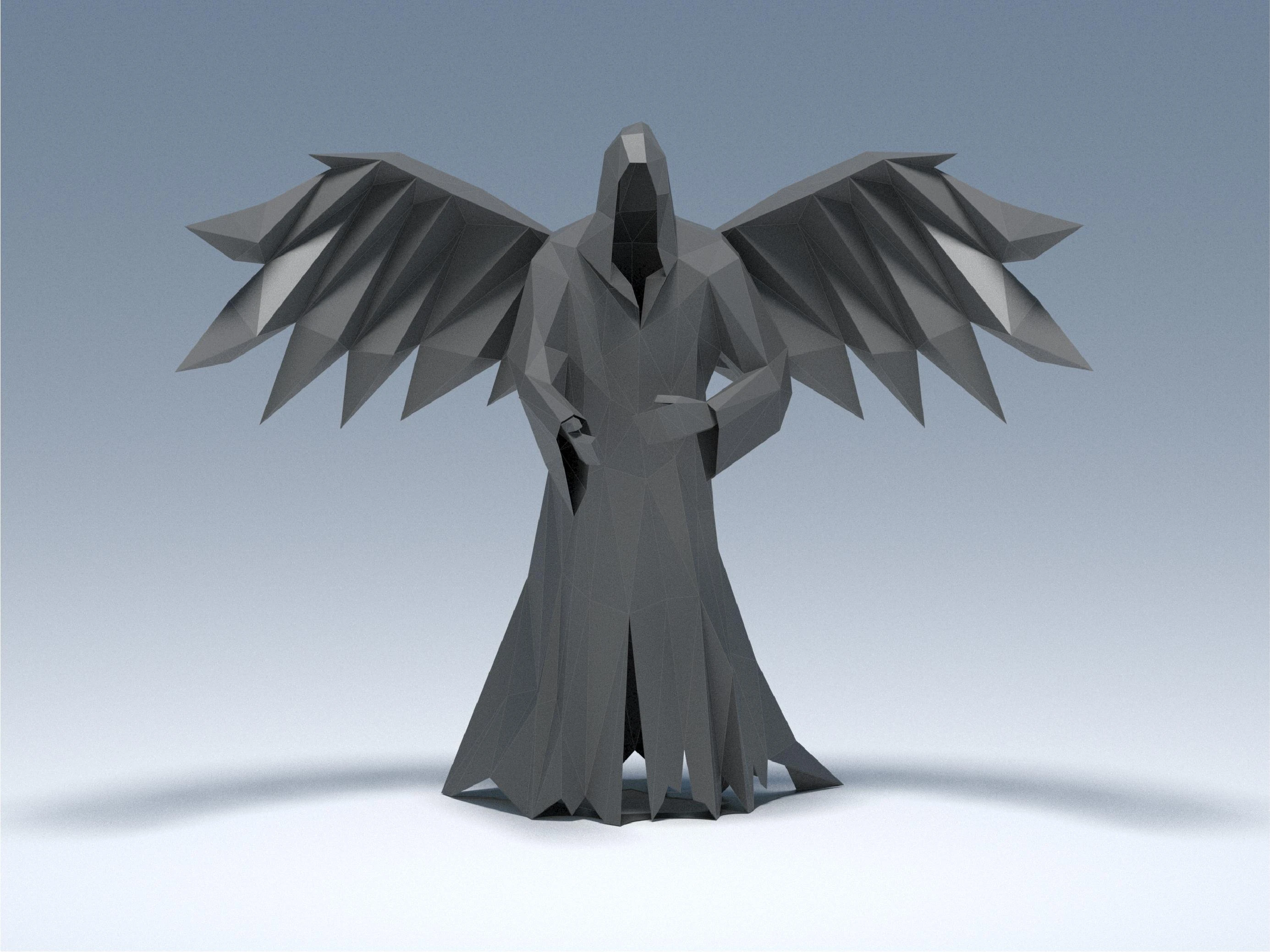 Papercraft halloween Ghost with wings, low poly winged angel template ...