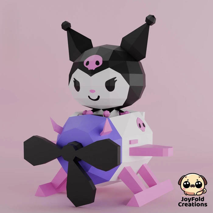 JoyFold Doll Kuromi Helicopter Papercraft /Template PDF/Low Poly/Papercraft/ 3D Art/ Origami ...