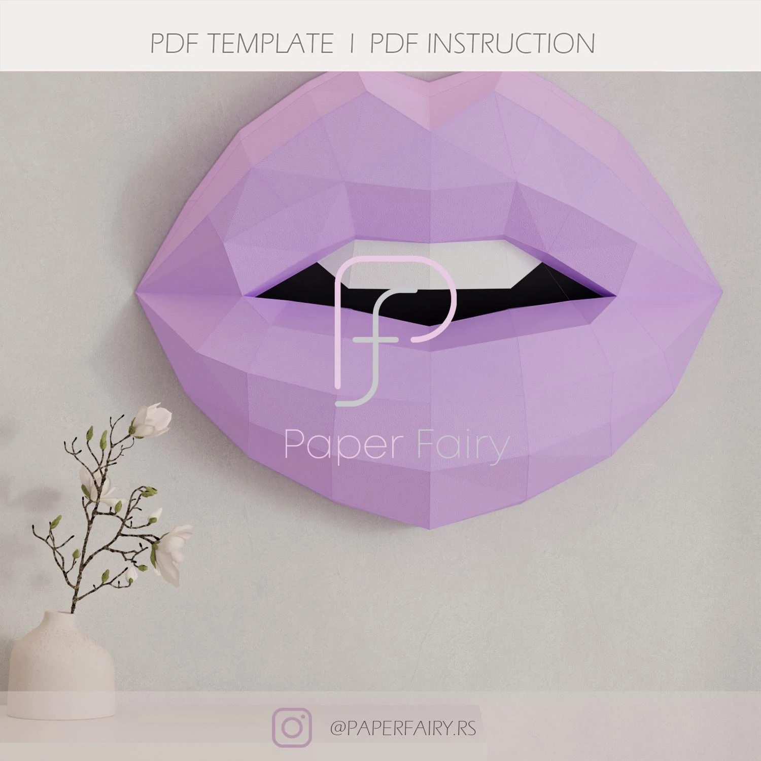 3D Papercraft Lips template | Low Poly Pucker Up Lips Wall Art Decor ...